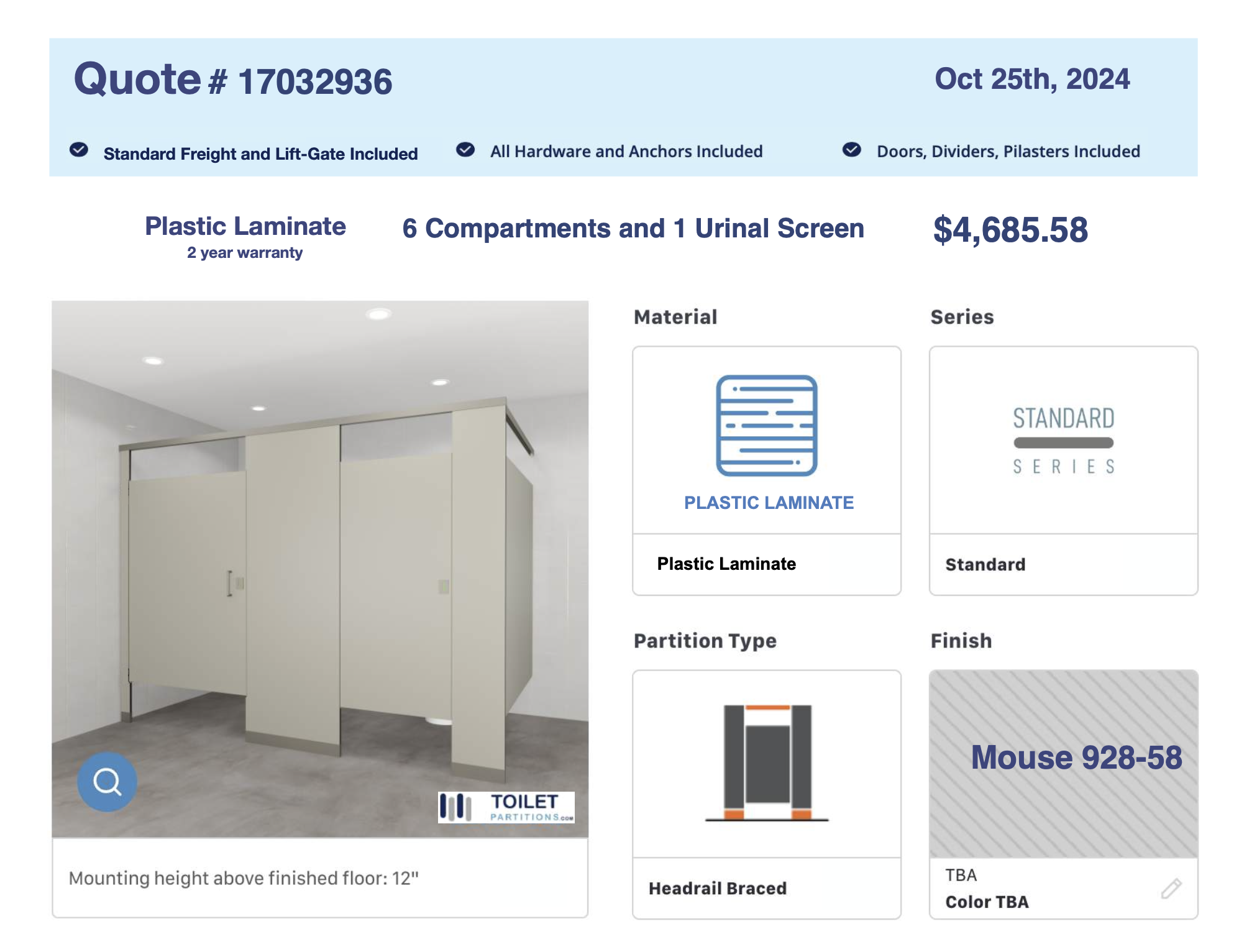 Quote 17032936 Plastic Laminate - Color to be 928-58 Mouse - Toilet ...