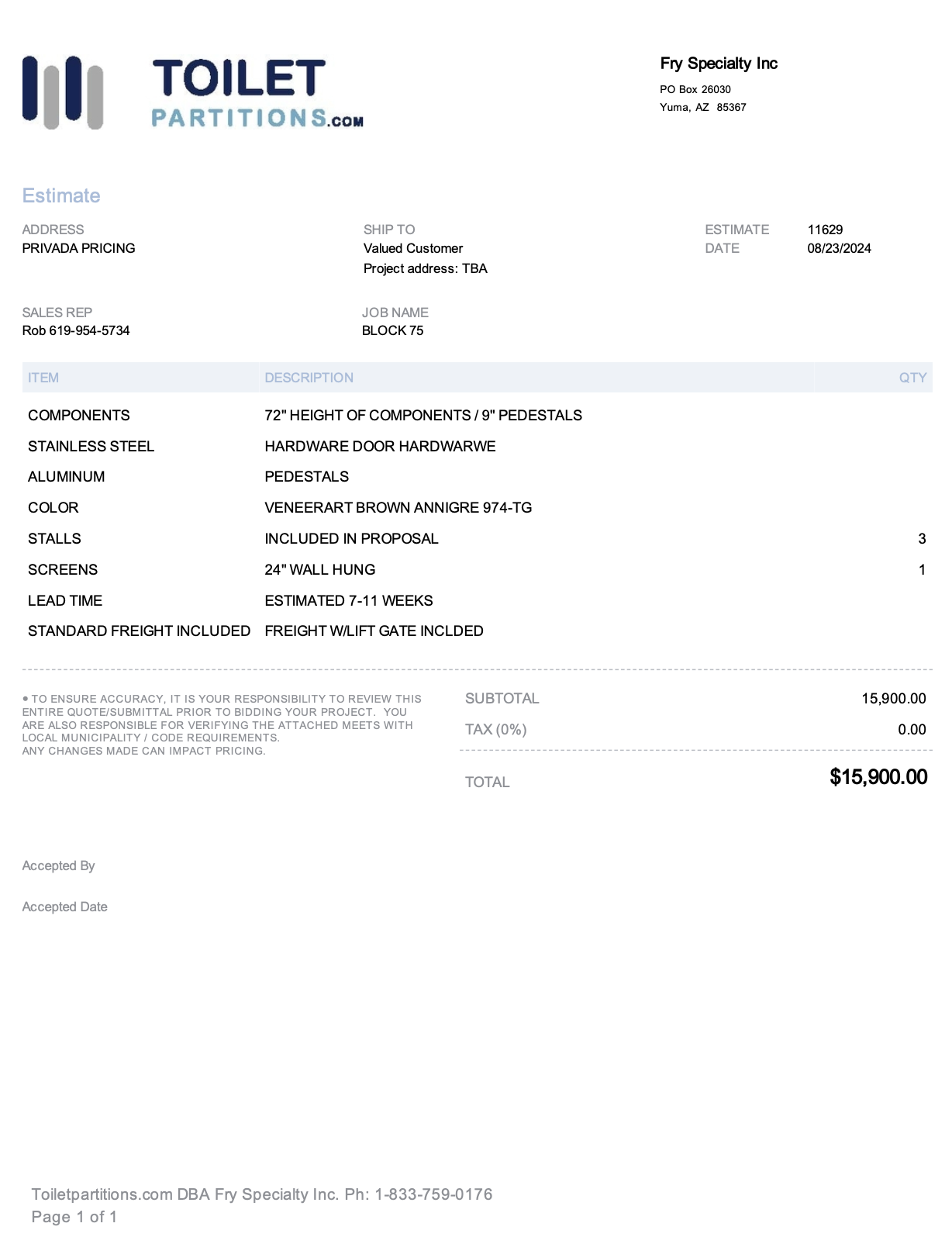 Quote # 11629 Privada Partitions - Color to be Veneerart Brown Annigre ...