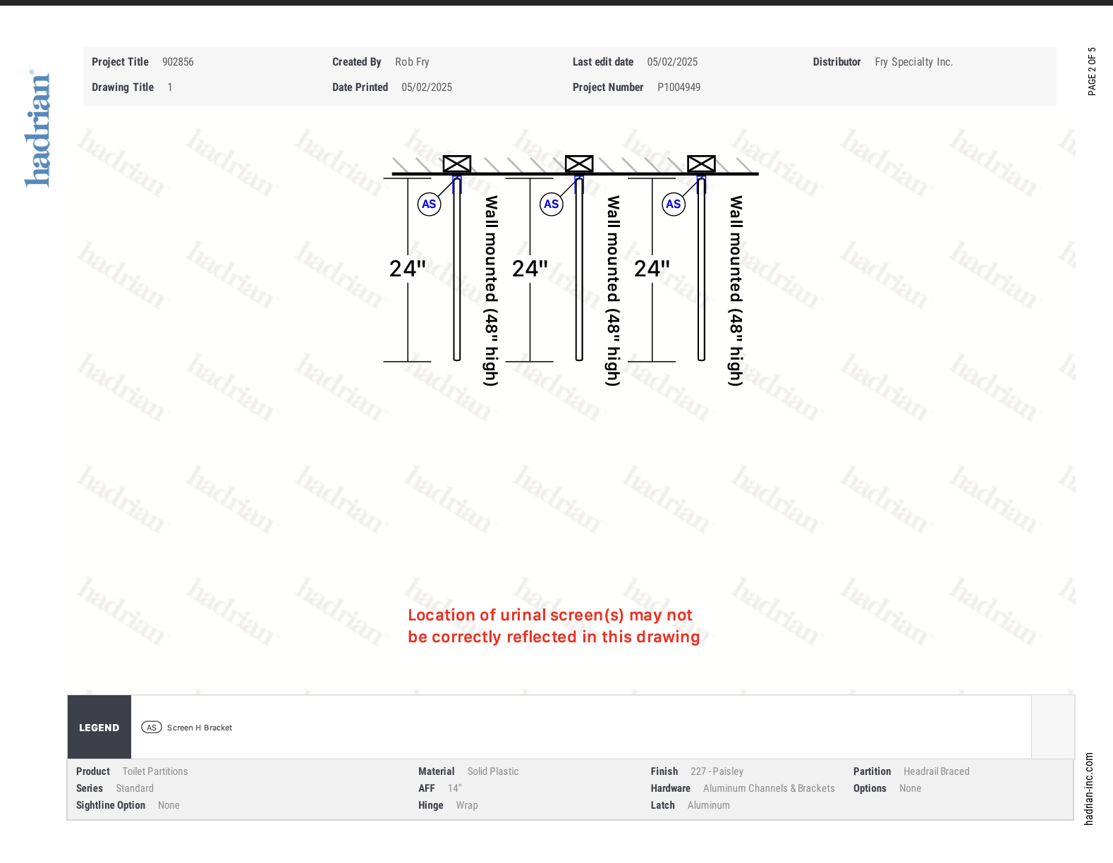 Quote - 902856 - GUHSD (3) Urinal Screens - Color is Paisley - Toilet ...